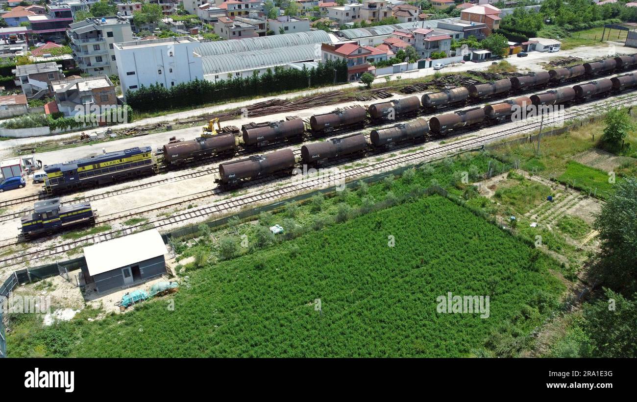 Albrail oil tank train being assembled at Fier refinery for the trip to ...