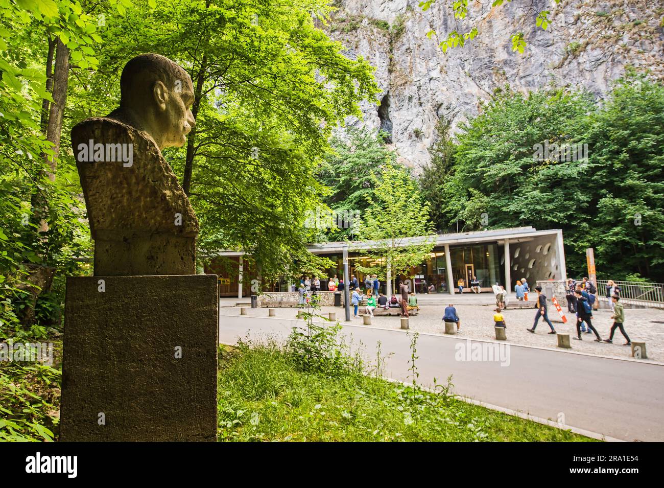 Tourists are walking in the Punkva (Punkevni) Caves in Moravian Karst ...