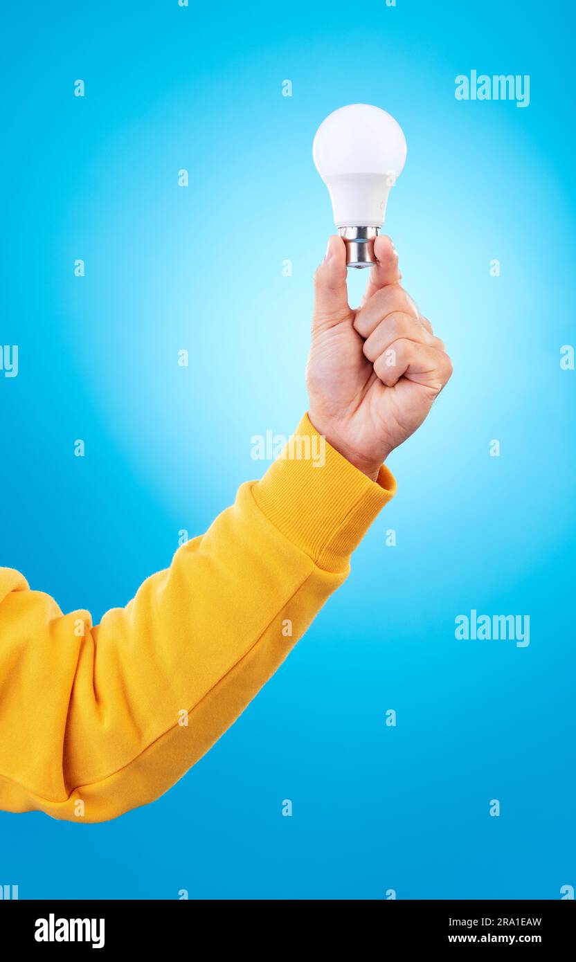 Thinking, lightbulb ideas and hands of person with solution, problem ...