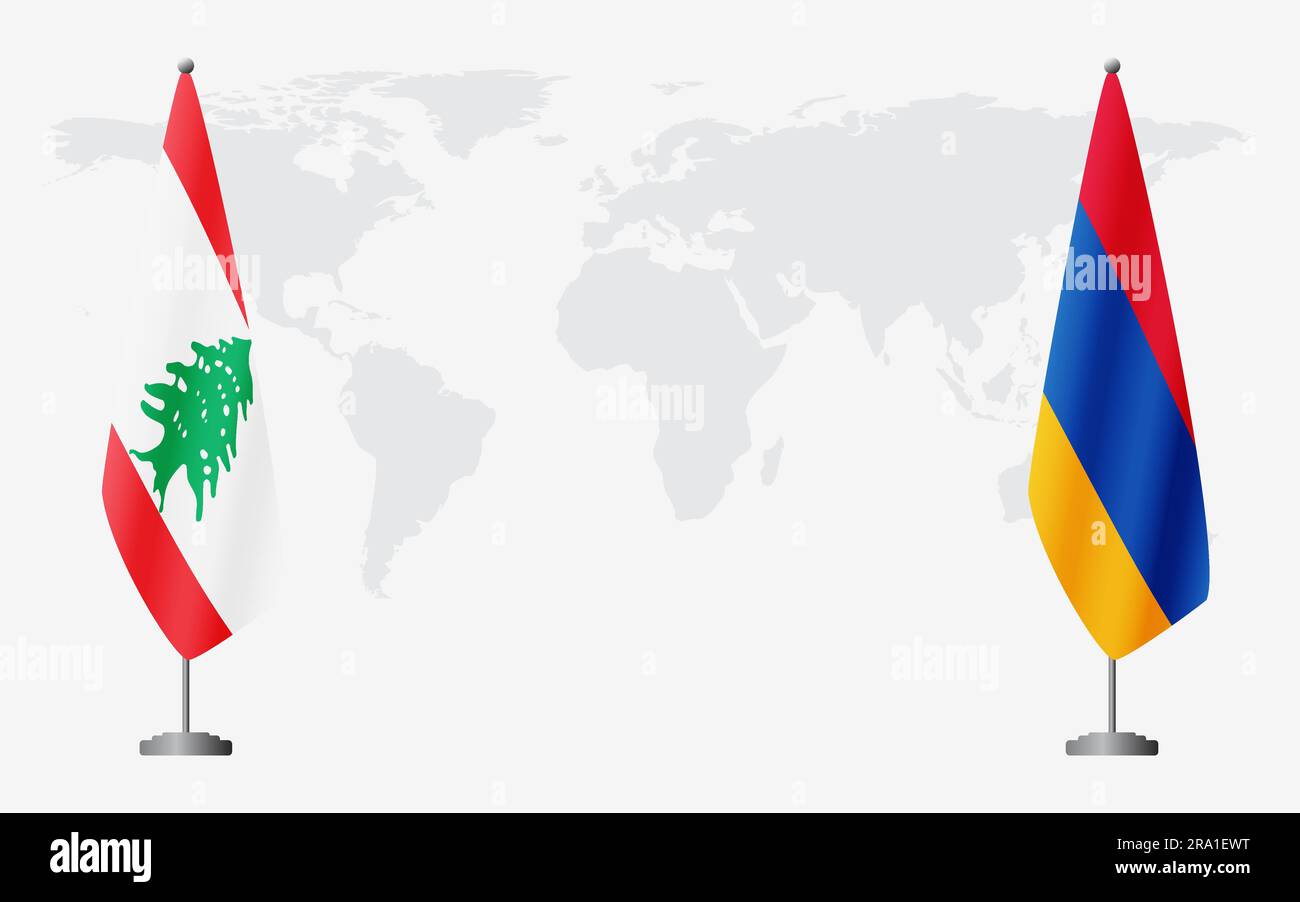 Lebanon and Armenia flags for official meeting against background of ...