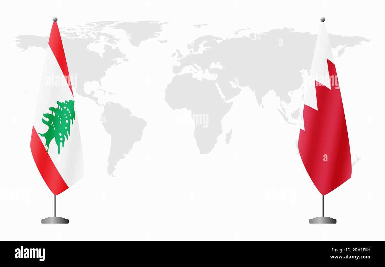 Lebanon and Bahrain flags for official meeting against background of ...