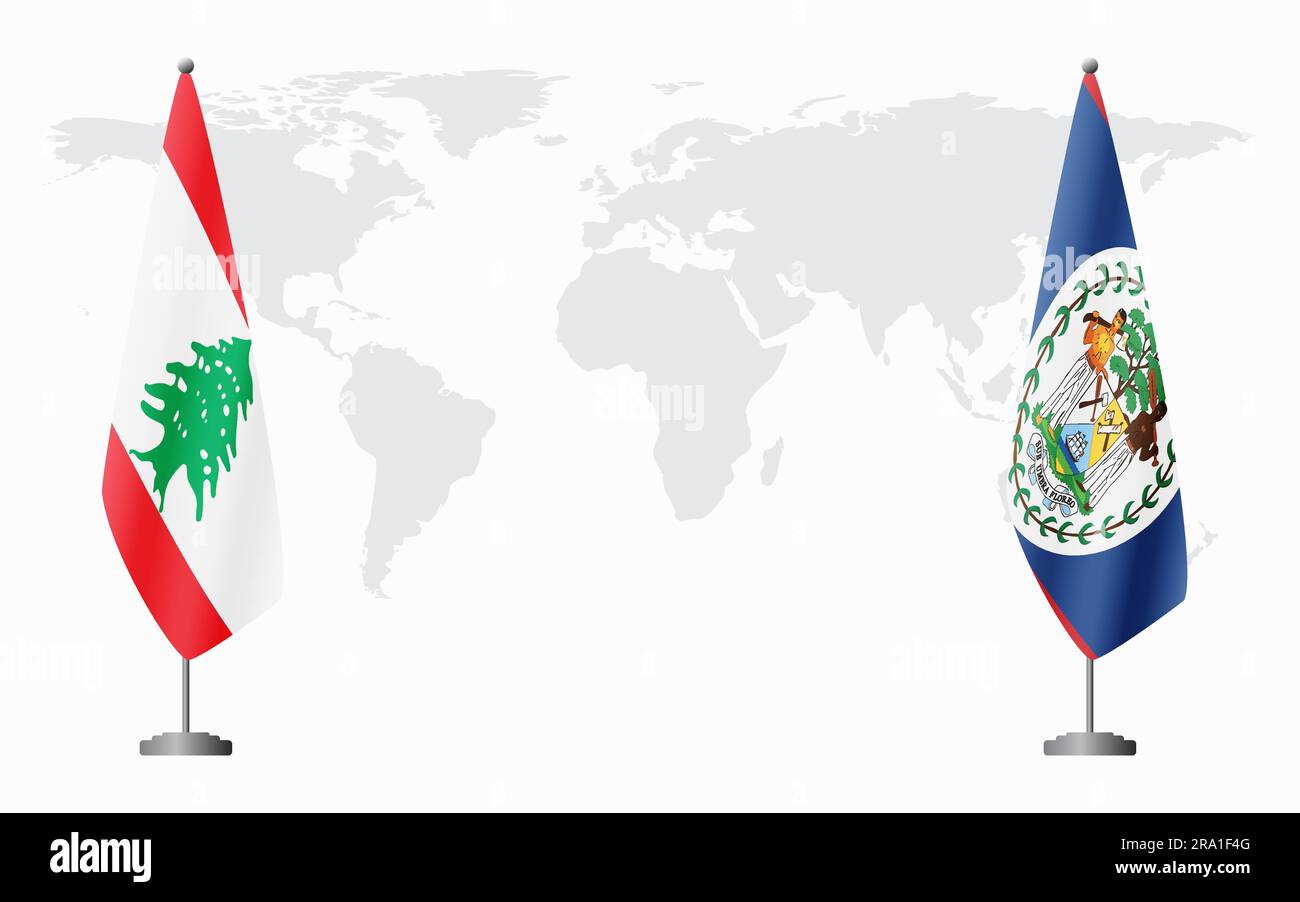 Lebanon and Belize flags for official meeting against background of ...