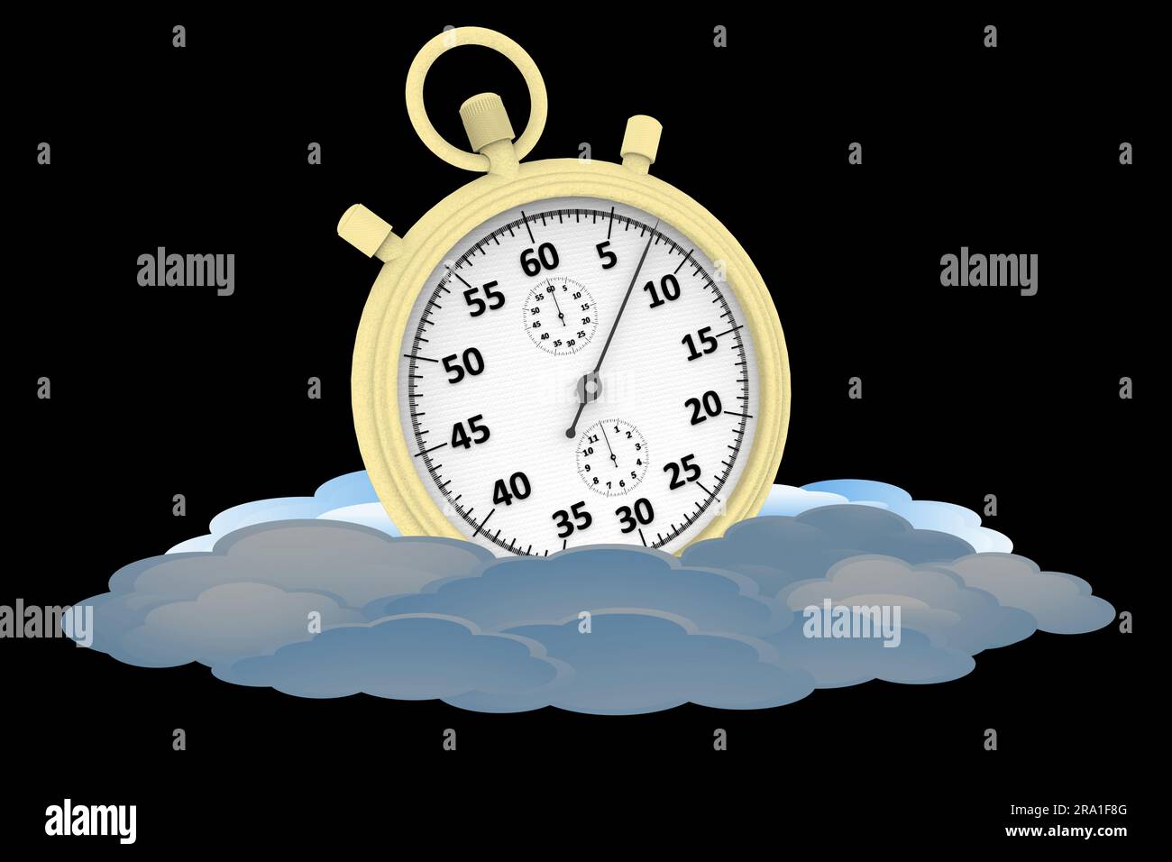 3D illustration. Gold chronograph isolated on background of sky and ...