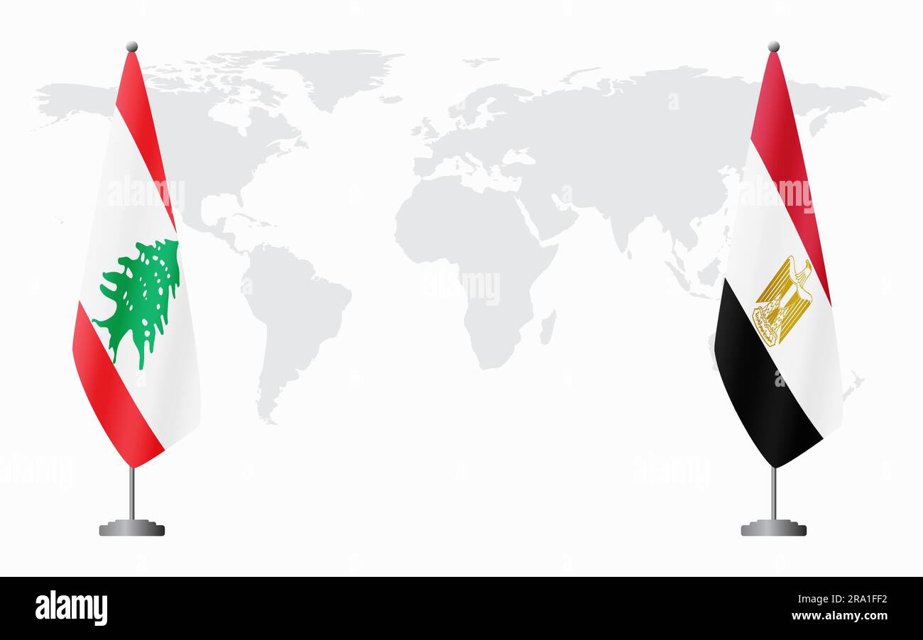 Lebanon and Egypt flags for official meeting against background of ...