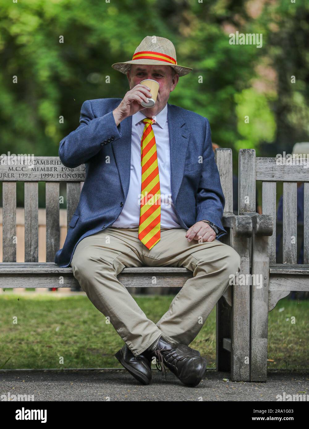 London, England. 30th June, 2023. An MCC member before the Ashes second ...