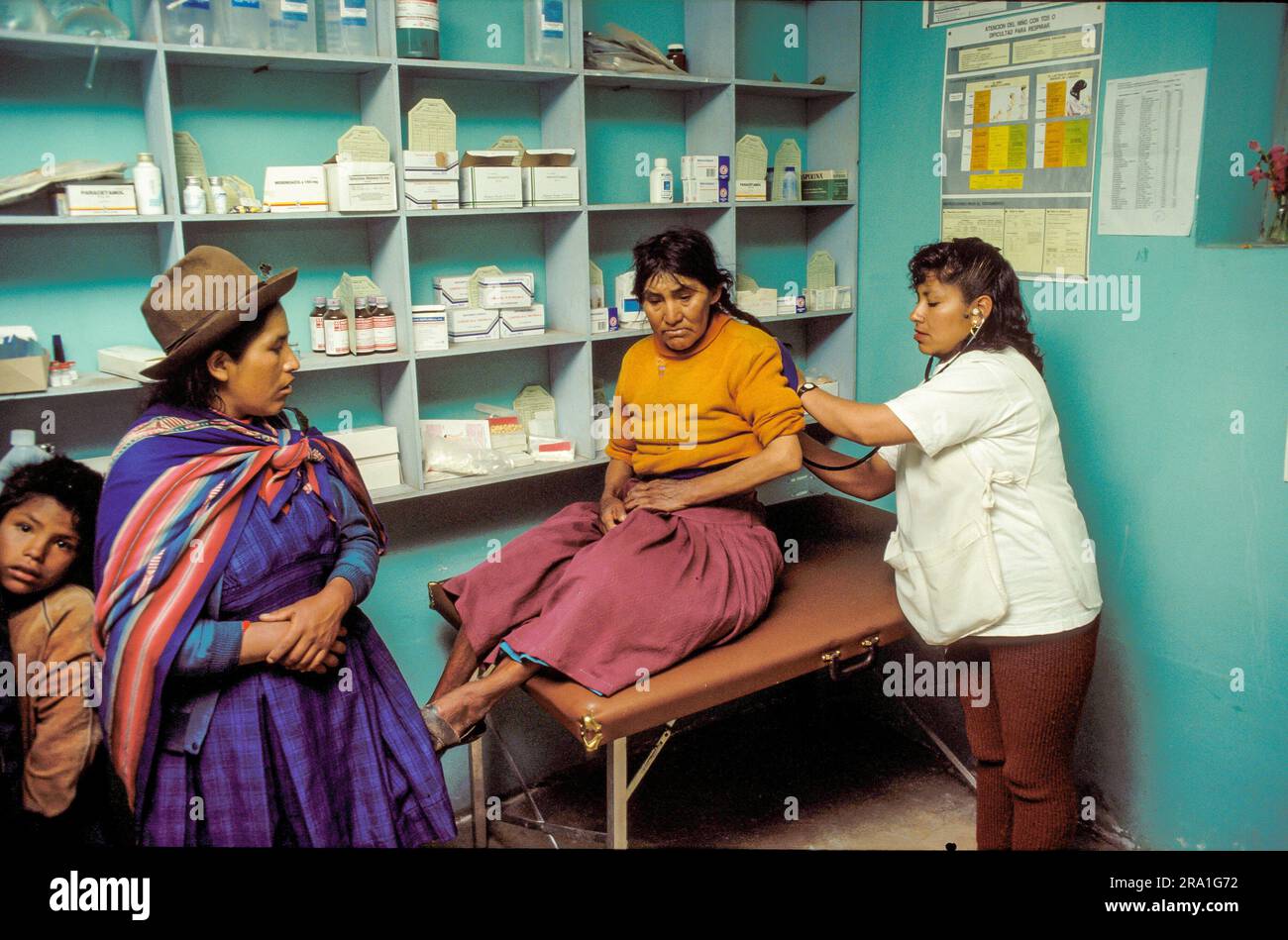 Peru, Cusco region; Female elderly patient in a local health clinic ...