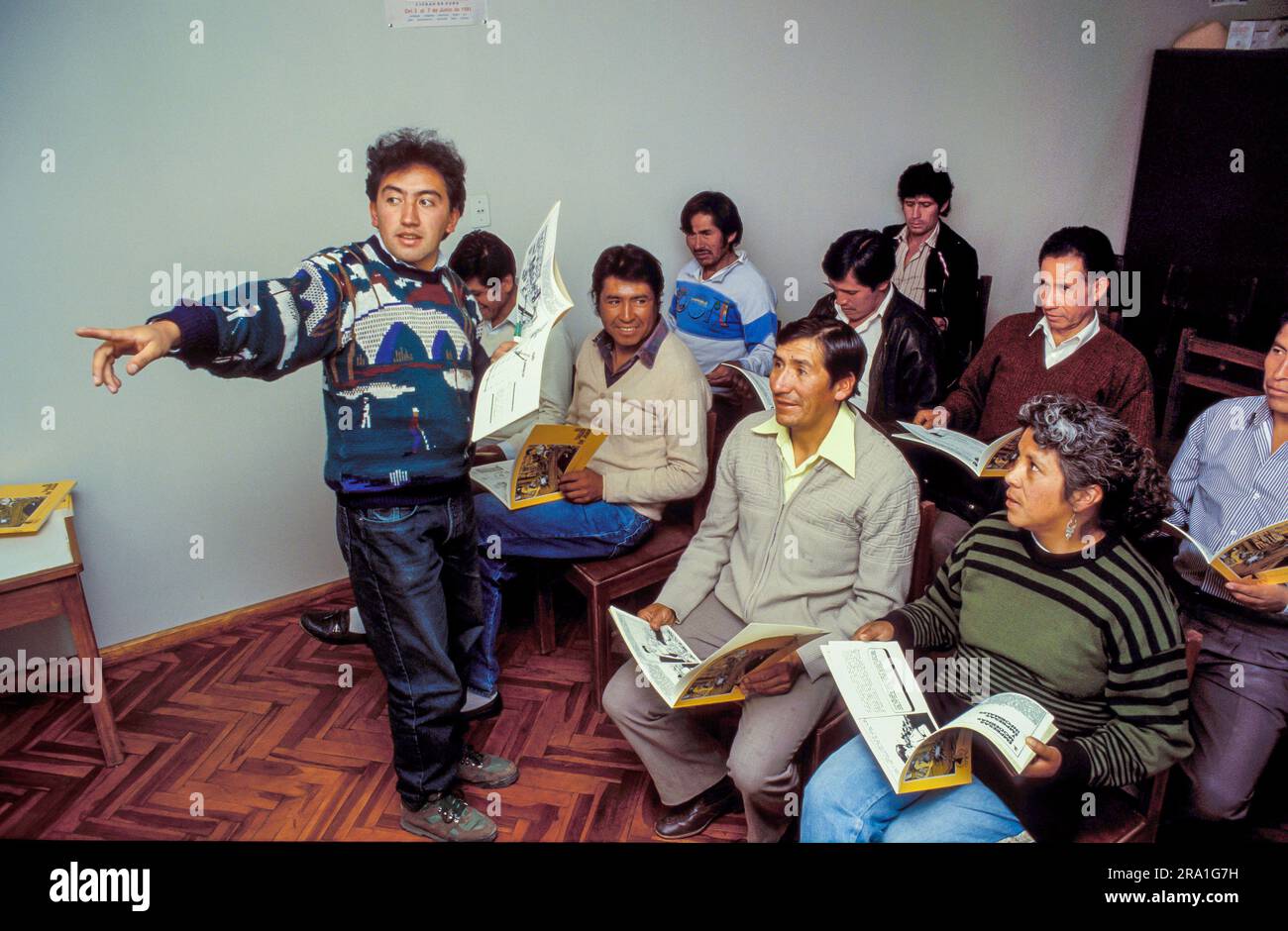Peru, Cusco region; Men at a management training, part of a project for ...