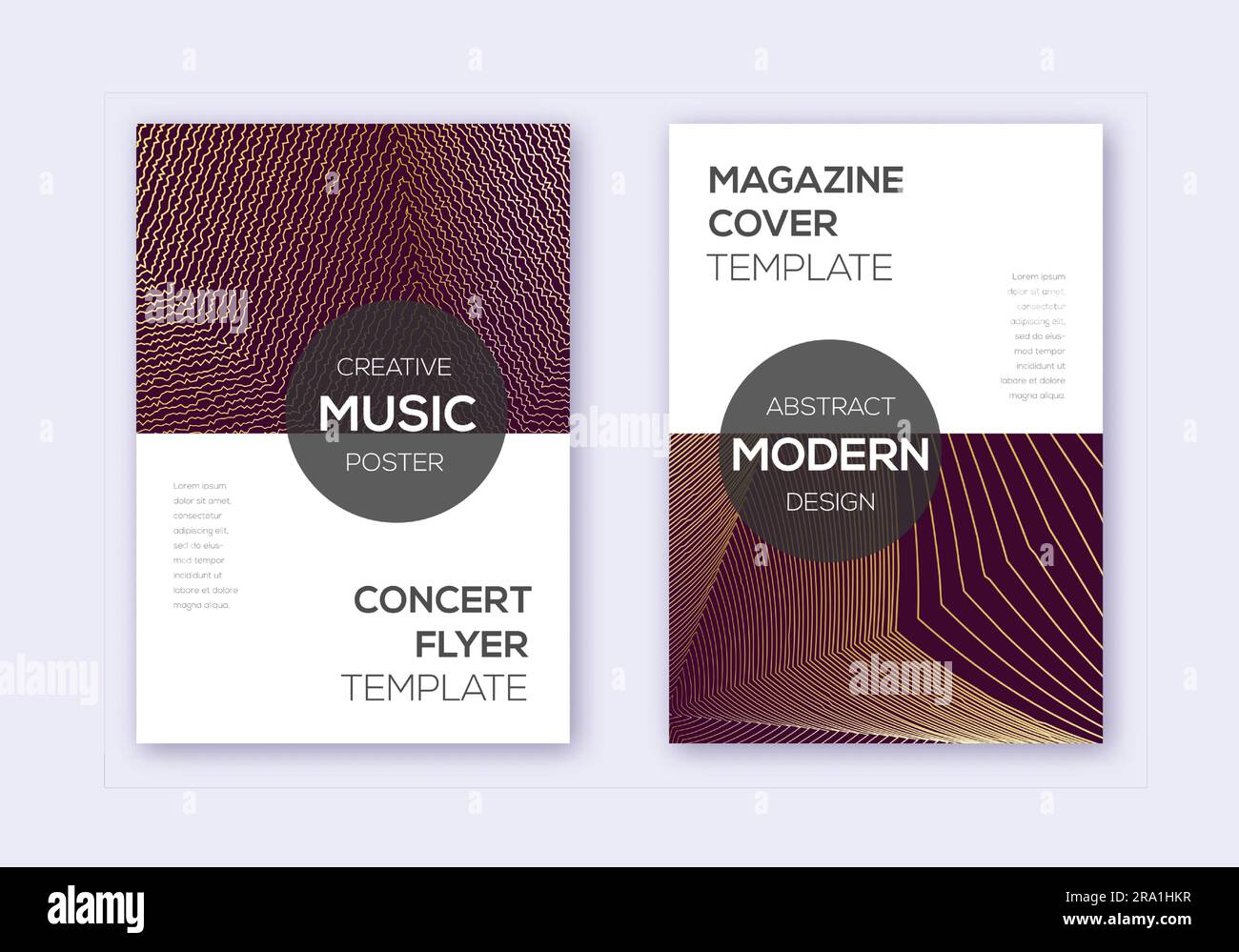 Modern cover design template set. Gold abstract lines on bordo ...