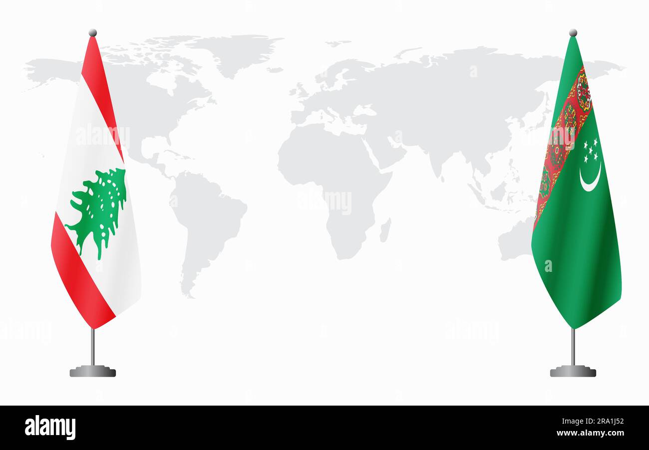 Lebanon and Turkmenistan flags for official meeting against background ...