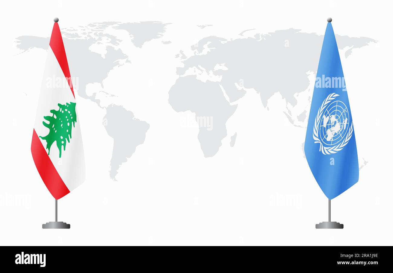 Lebanon and United Nations flags for official meeting against ...