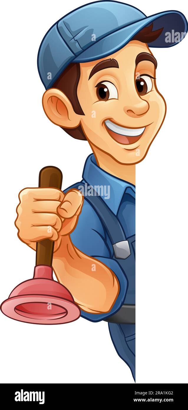 Plumber Plunger Tool Cartoon Plumbing Man Handyman Stock Vector Image ...