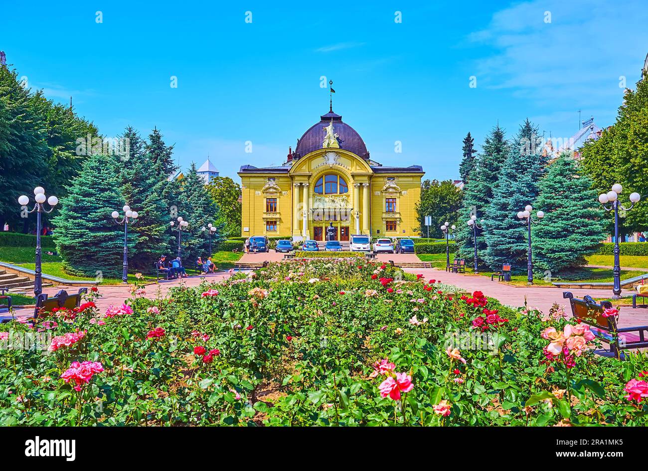 The flower bed with blooming roses on the Teatralna (Theatre) Square ...