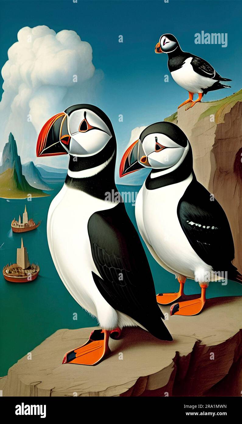 Puffin art puffin painting hi-res stock photography and images - Alamy