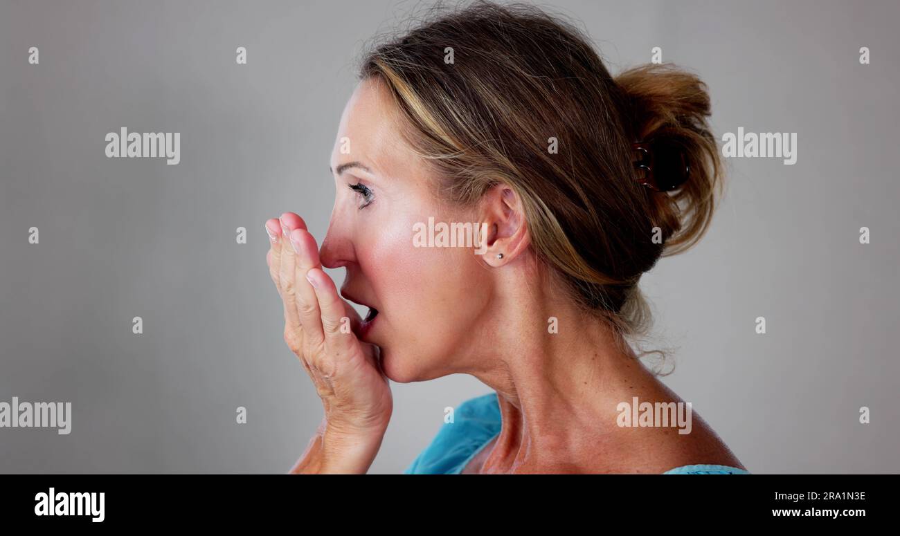 Mouth Care Check. Dental Teeth Problem And Breath Stock Photo - Alamy