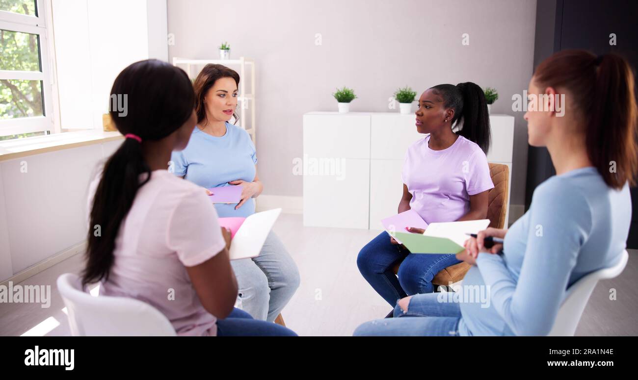Pregnant Expecting Women Group Class. Pregnancy And Maternity Stock ...