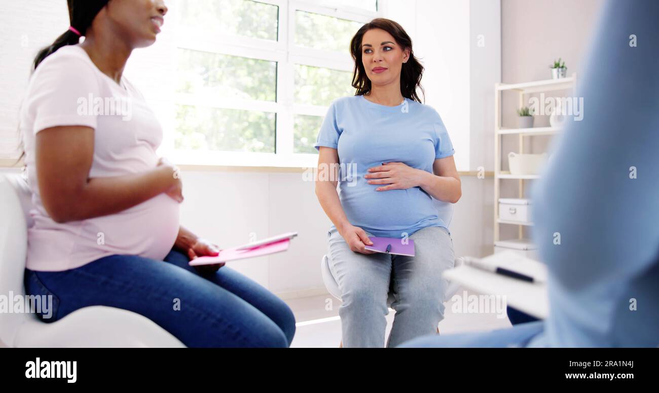 Pregnant Expecting Women Group Class. Pregnancy And Maternity Stock ...