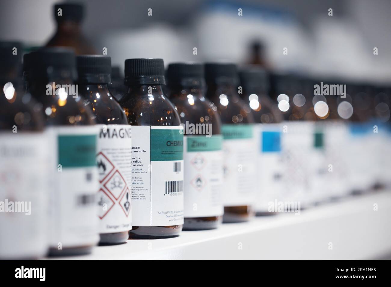 Science, chemical and bottle with pharmaceutical solution, medicine for ...