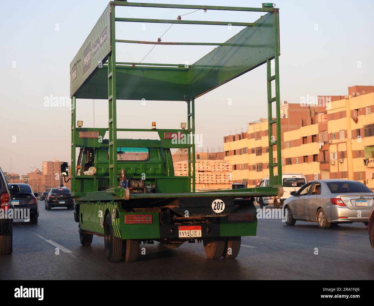 Cairo, Egypt, June 23 2023: Electric vehicle mounted lifting hoist on a ...