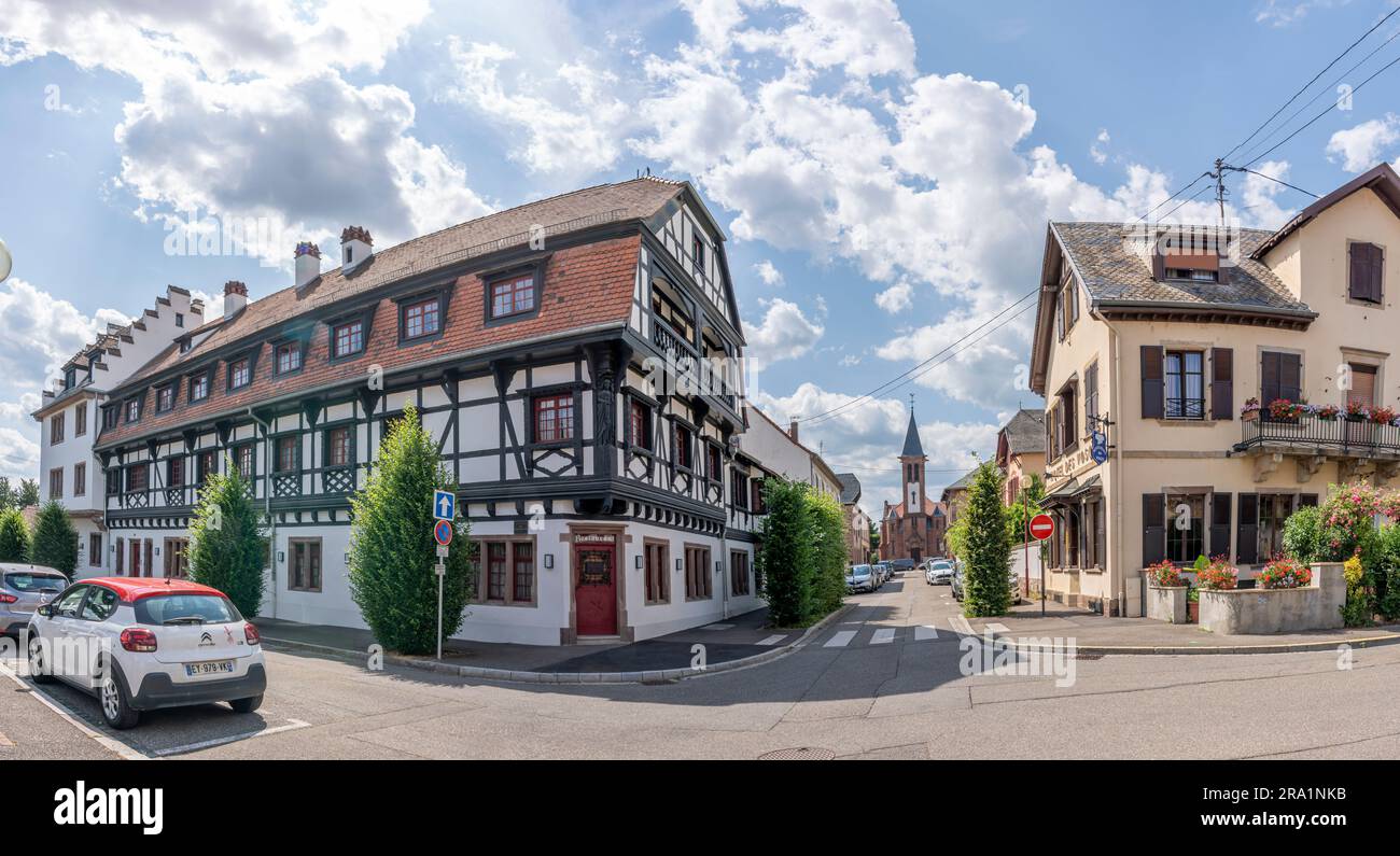 Obernai, France - 06 23 2023: City of Obernai. View of a typical ...