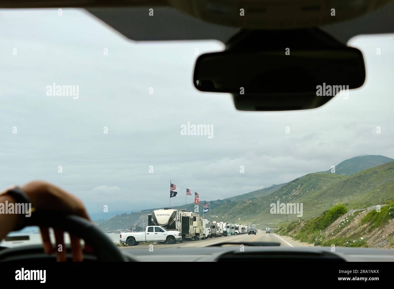 View from the interior of a car driving north on U.S. Highway 101 ...