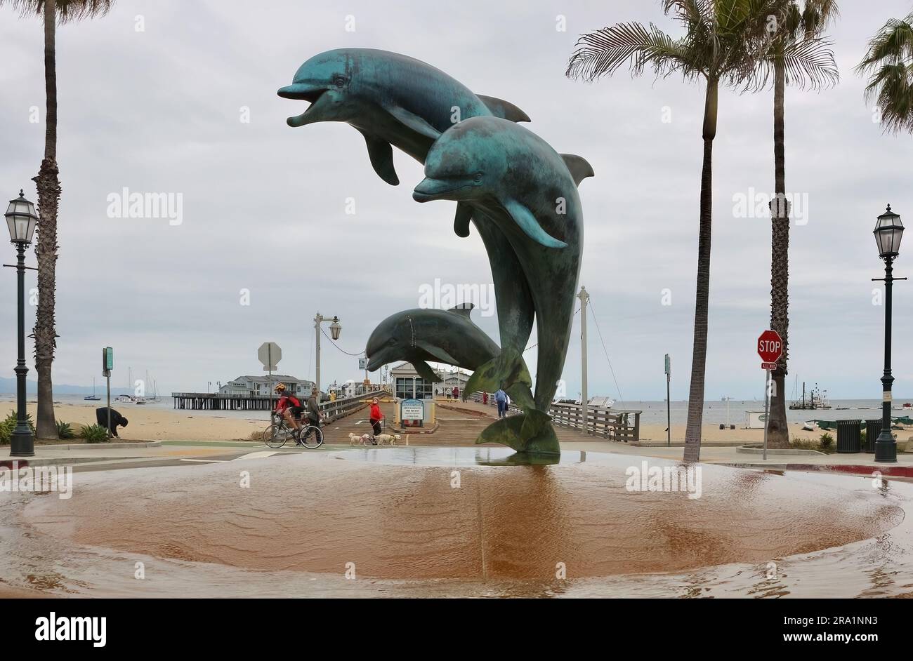 Dolphin fountain sculpture in the Plaza de California at the entrance ...