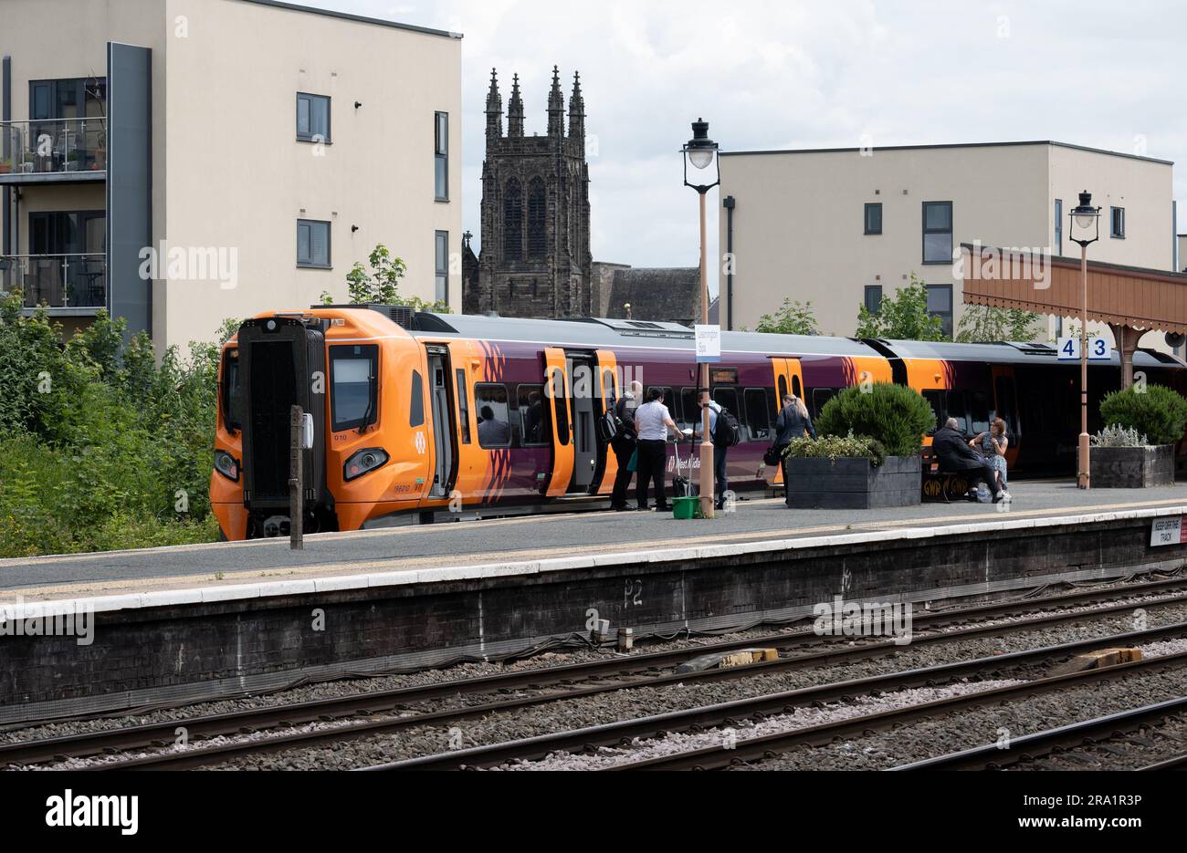 West Midlands Railway class 196 diesel train at Leamington Spa station ...