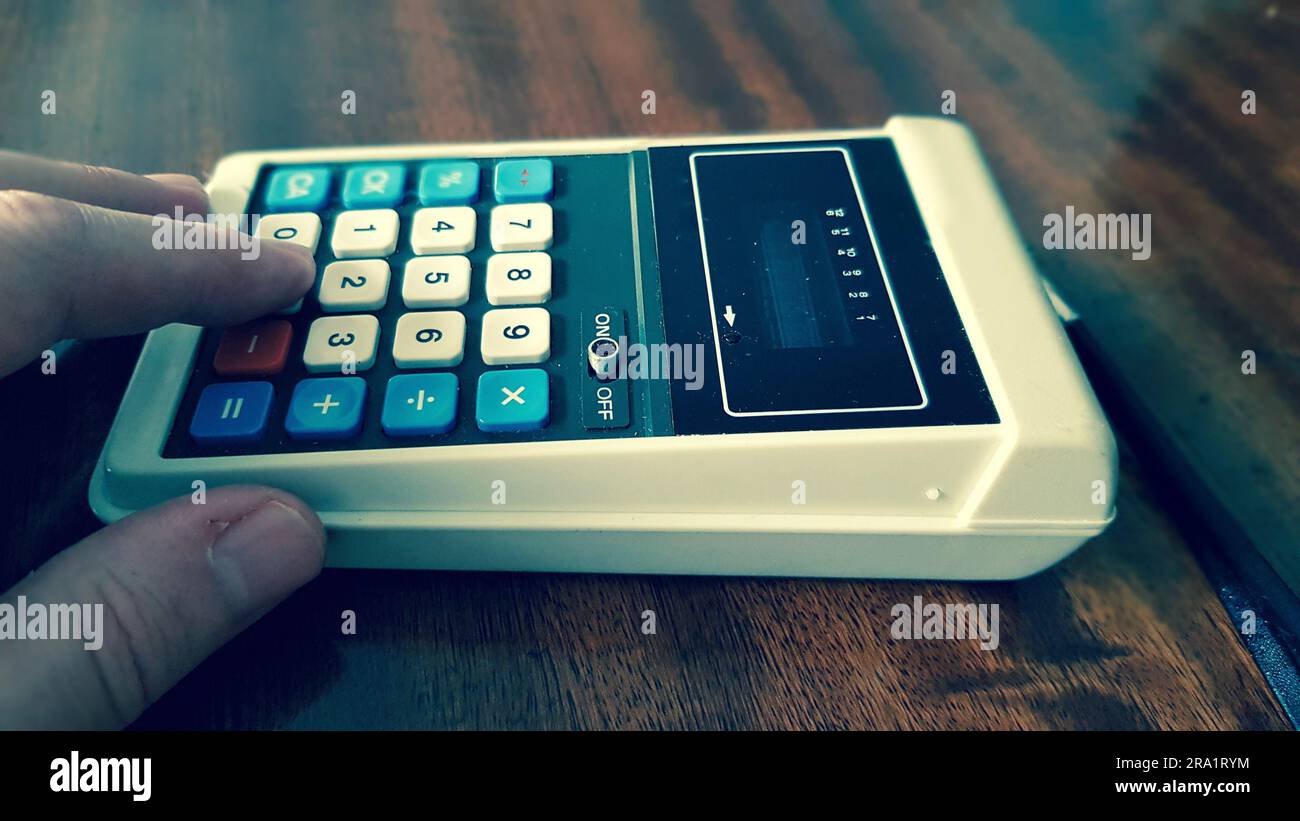 Antique calculator from the 70s vintage Stock Photo - Alamy