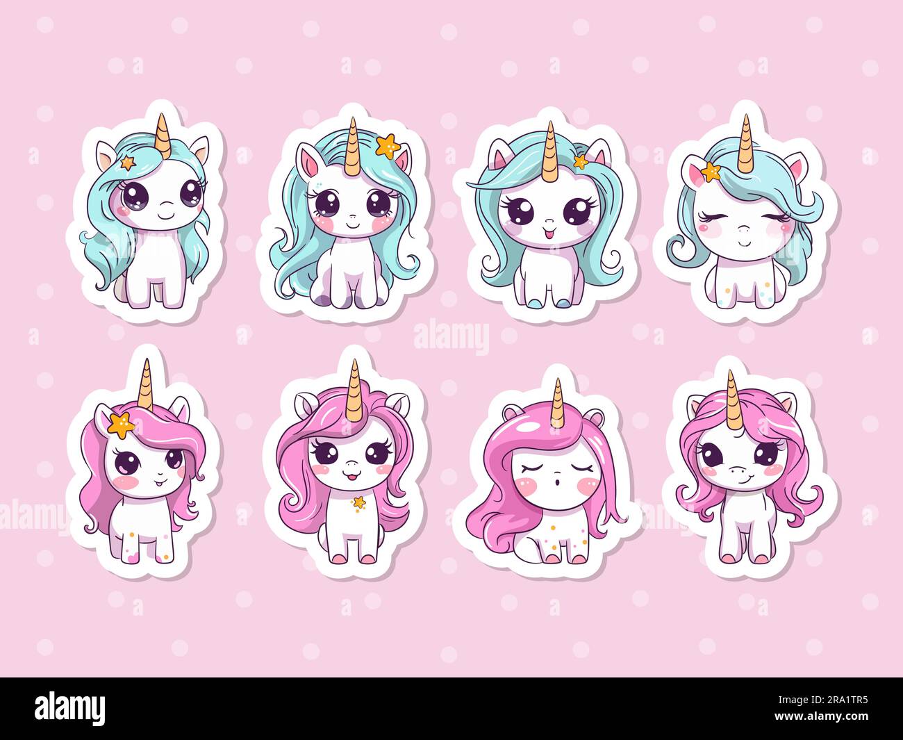 Cute cartoon magic unicorn sticker pack for kids. Vector Stock Vector ...