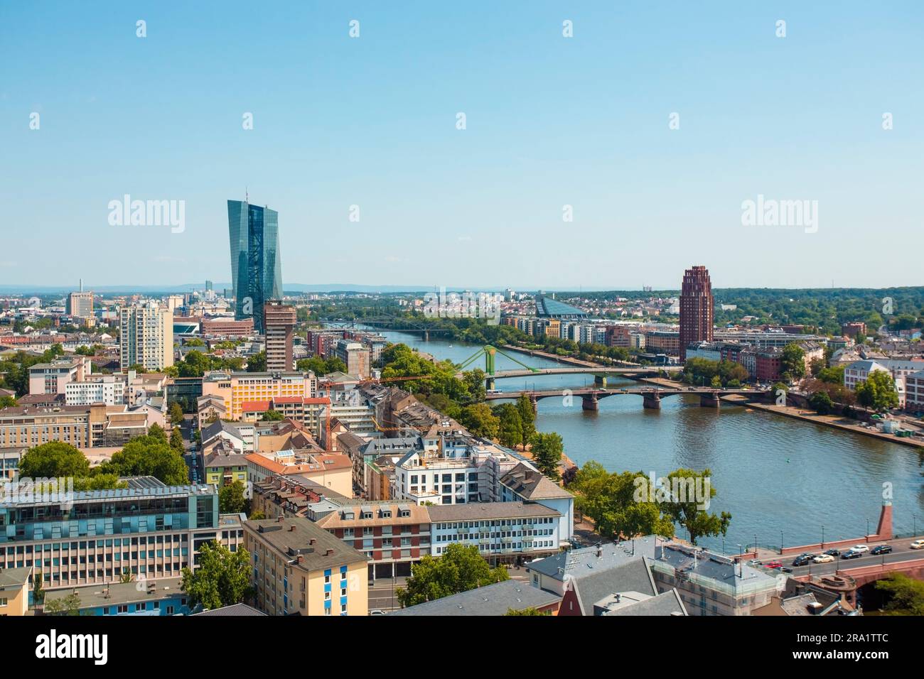Rhine river with the ECB Bank EZB building, Frankfurt, Germany Stock ...