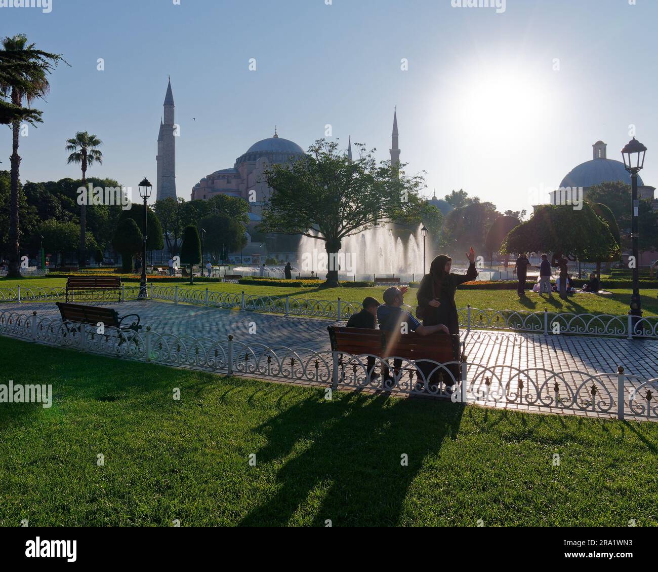 Hagia Sophia Mosque surrounded by gardens on a summers morning in the ...