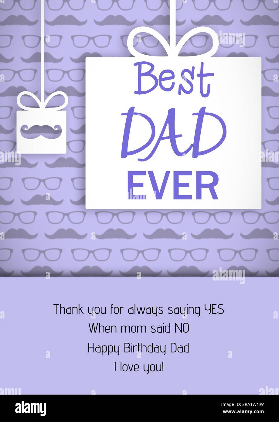 Composition of happy birthday dad text over moustache and glasses on ...