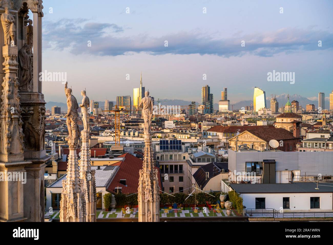 View of the skyline of Milan with Dome statues, Milan, Italy Stock ...