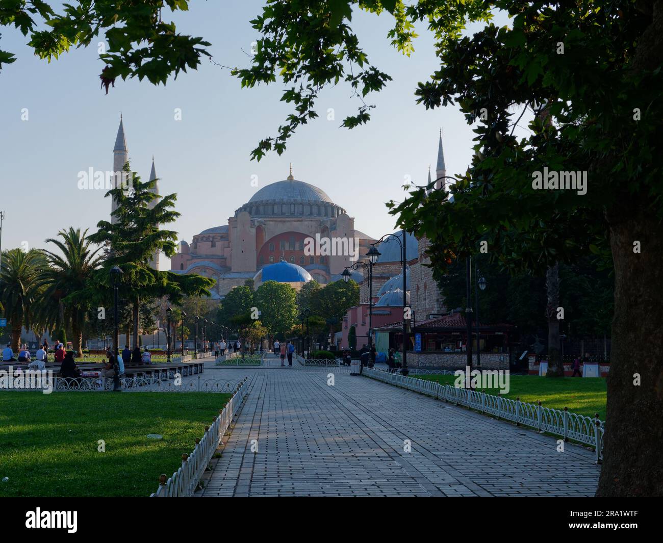 Hagia Sophia Mosque and gardens on a summers morning in the Sultanahmet ...