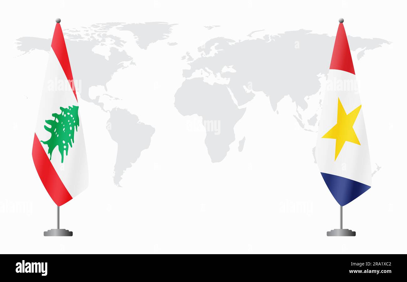 Lebanon and Saba flags for official meeting against background of world ...
