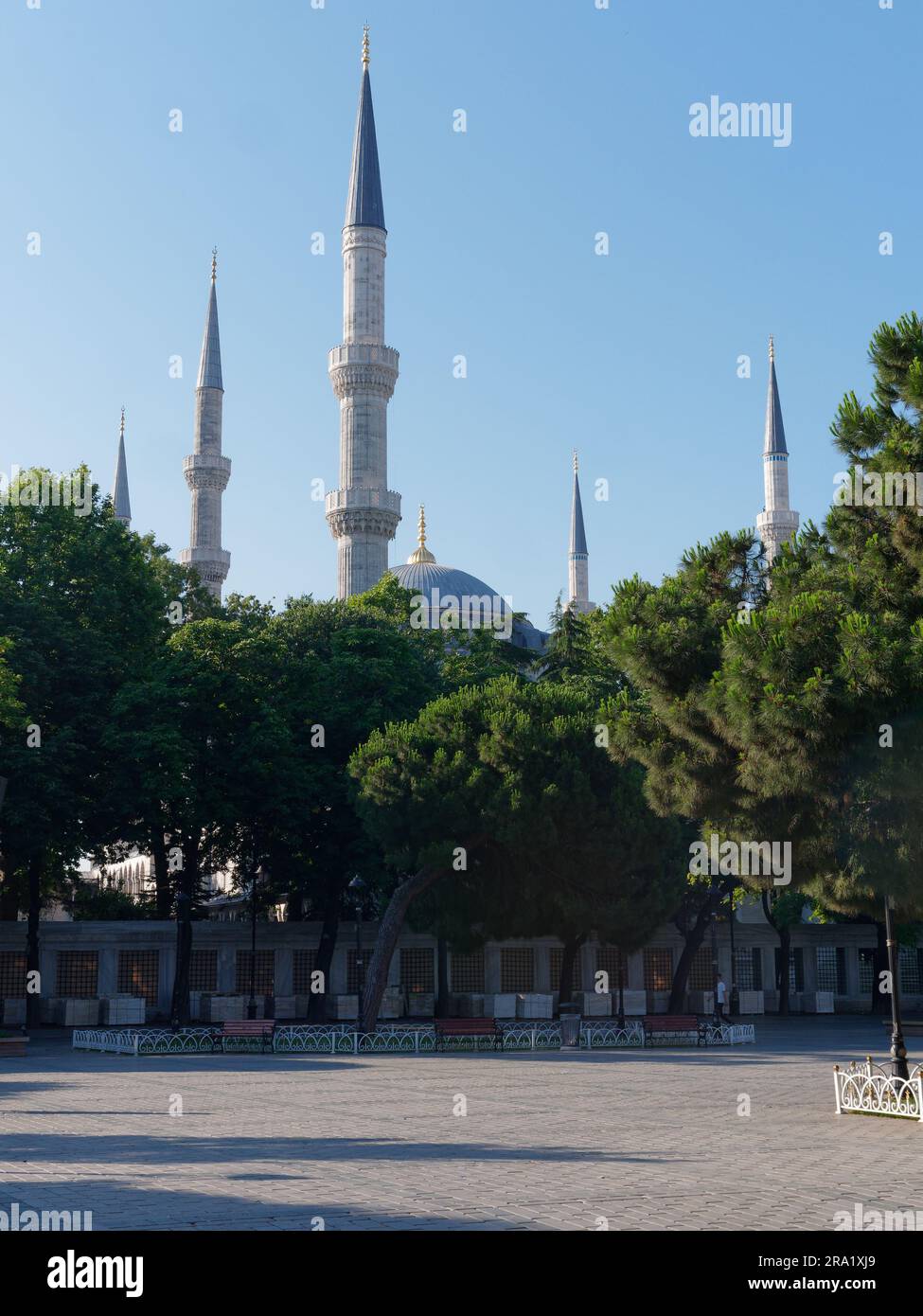 Courtyard with seating area and trees iwith the Sultan Ahmed aka Blue ...