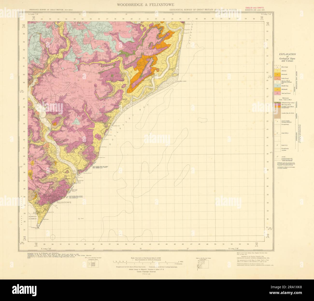 Woodbridge Felixstowe geological survey sheet 208+ Suffolk Coast Heaths ...