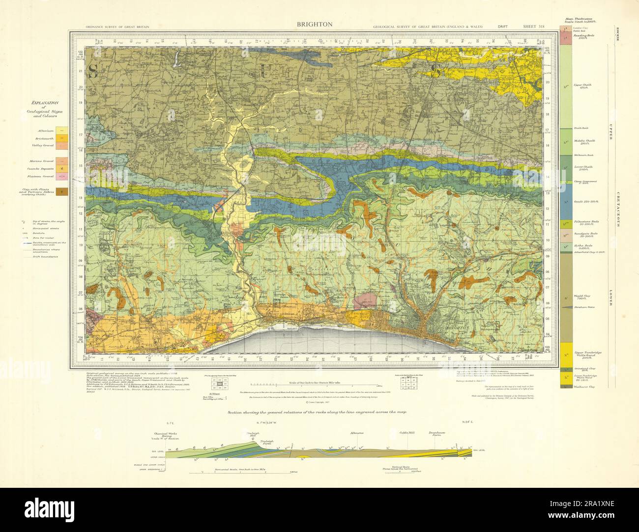 Brighton. Geological survey map. Sheet 318. Sussex Shoreham South Downs ...