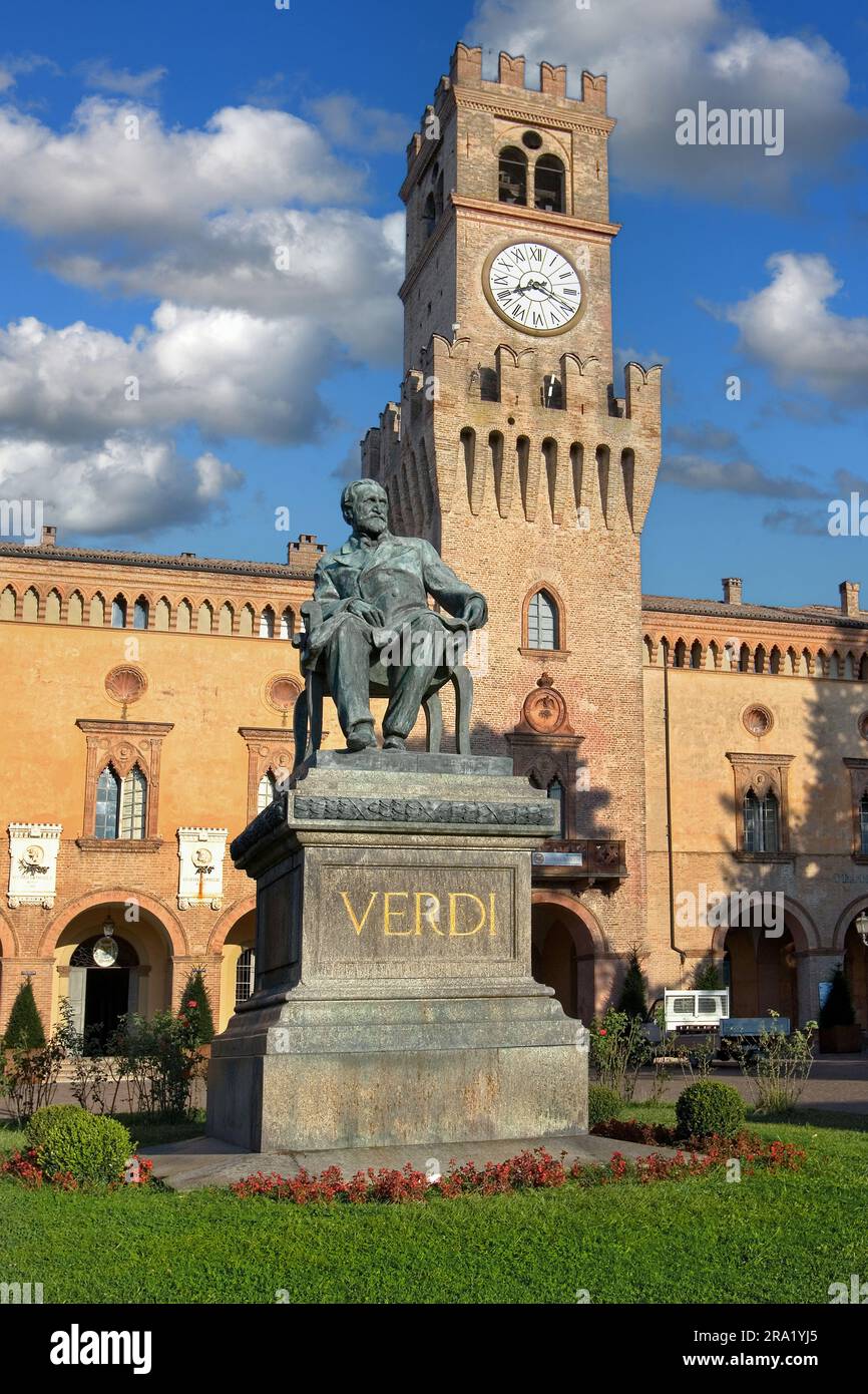 Verdi Monument in front of the city castle Rocca Pallavicino, Italy ...