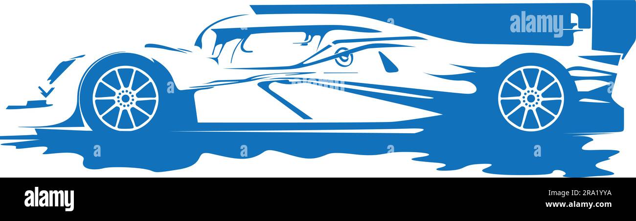 Abstract silhouette side view of European endurance race car with ...