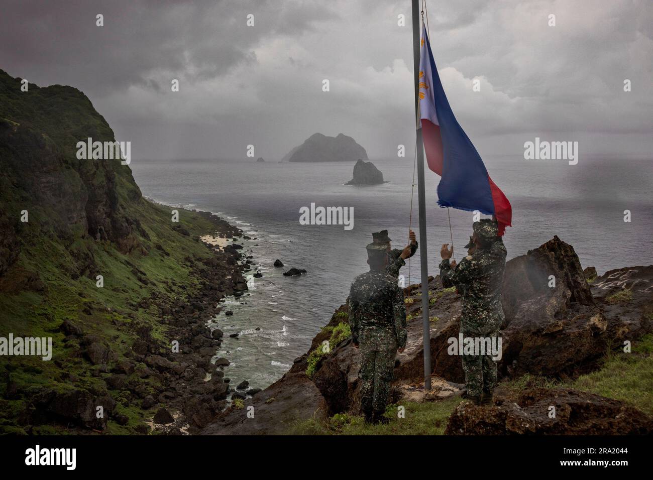 Filipino soldiers take part in a flag raising ceremony on Thursday ...