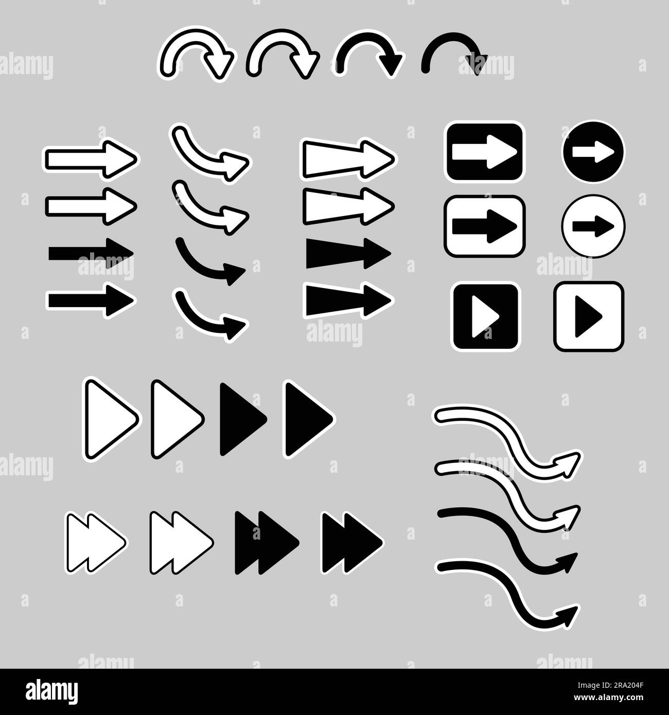 Collection of vector illustrated arrows black and white random designs ...