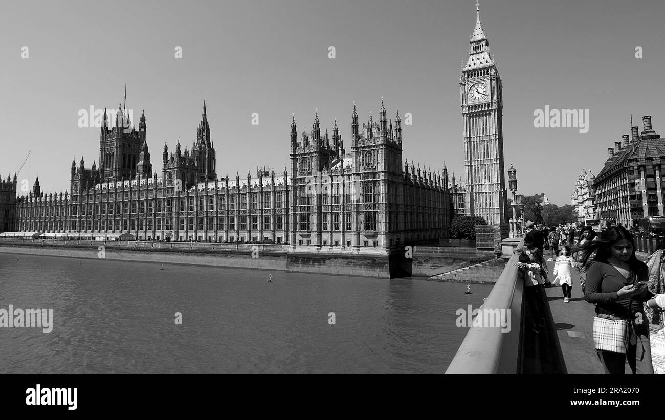 LONDON, UK - JUNE 15, 2023: Houses of Parliament and Westminster Bridge ...