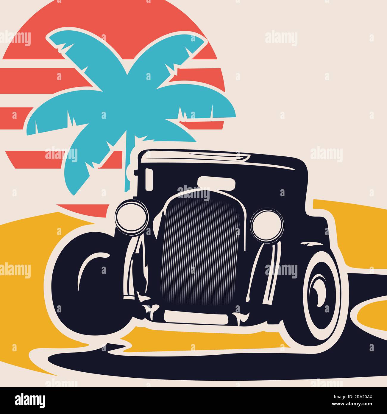Retro Die Cut Style Illustration Of The Front Of A An Old Custom American Hot Rod Stock Vector