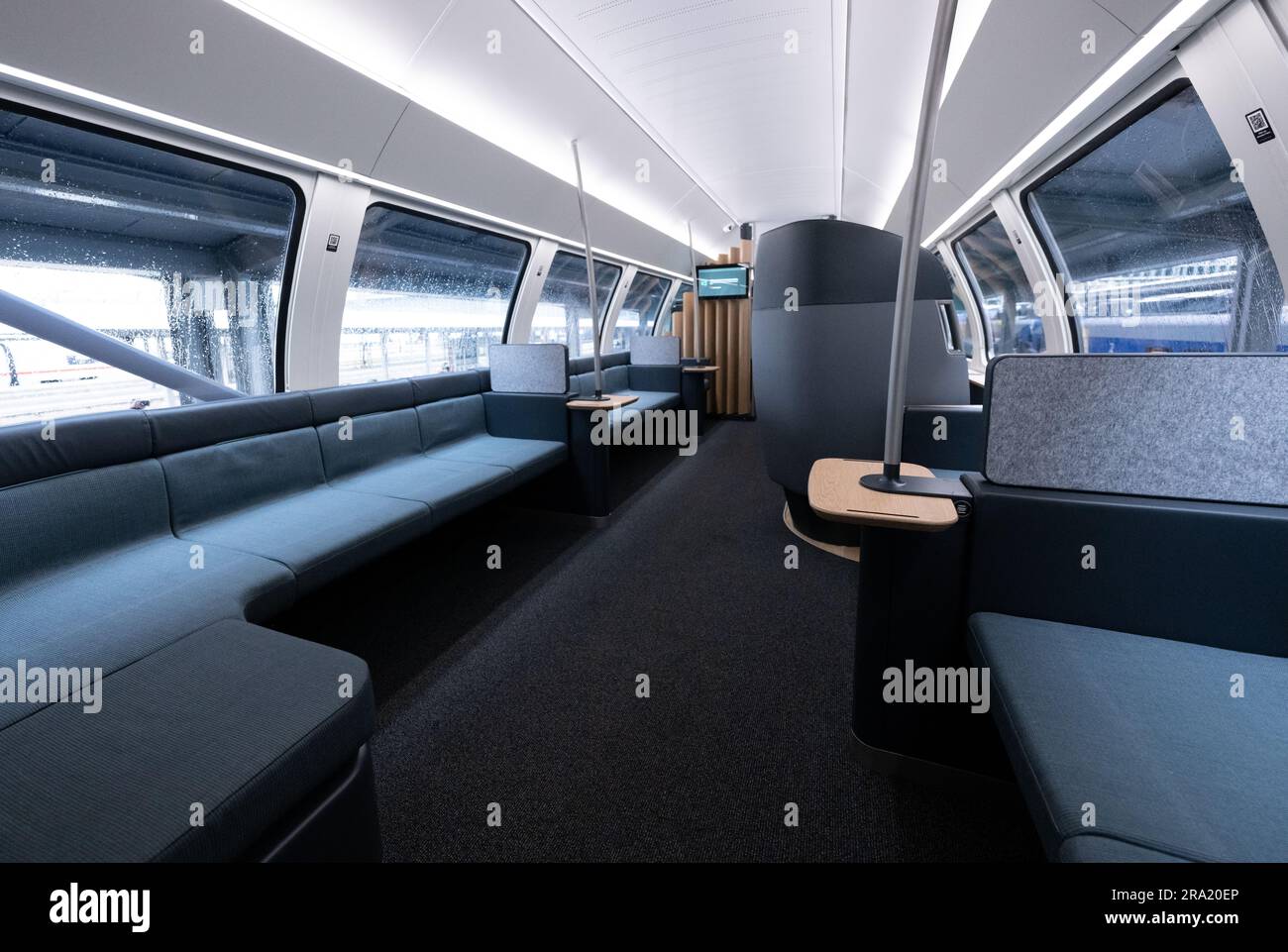 30 June 2023, Bavaria, Munich: View inside the Deutsche Bahn (DB) idea ...