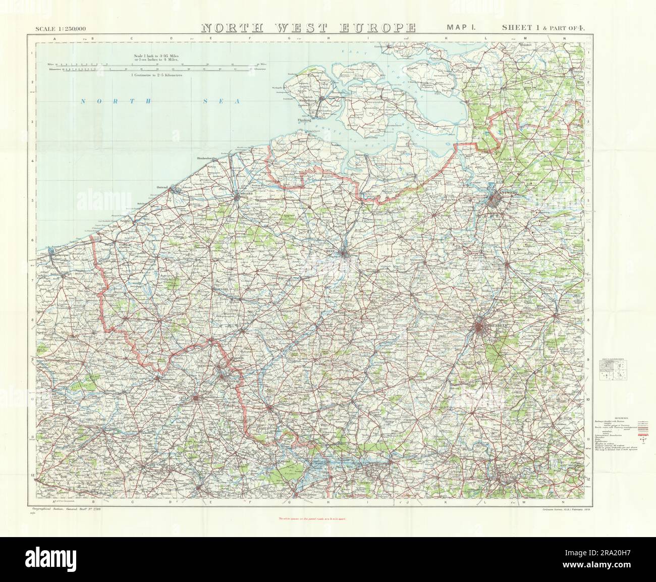 North West Europe 1914. First World War. 1933 old vintage map plan ...