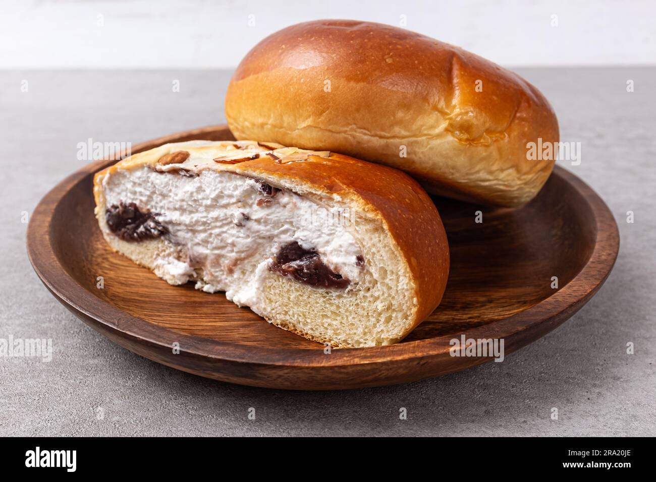 Sweet red bean cream bread with red bean paste and fresh cream Stock ...