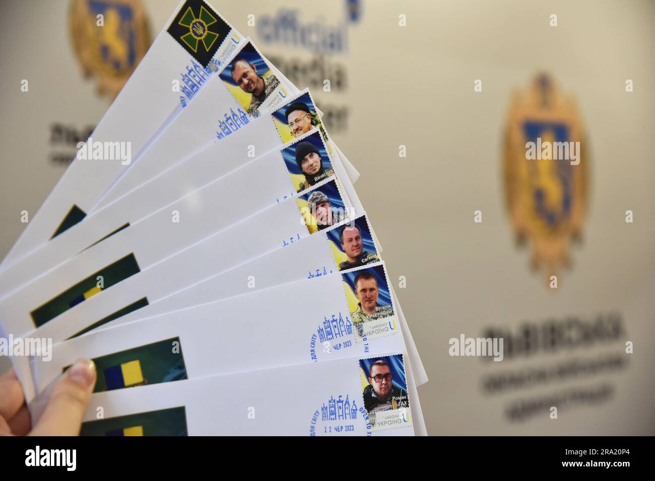 June 22, 2023, Lviv, Ukraine: Stamps with the image of Ukrainian border ...