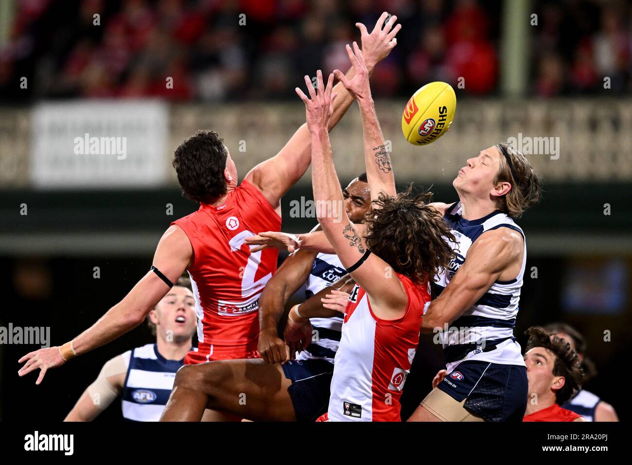 Sydney, Australia. 30th June, 2023. Hayden McLean of the Swans (left ...