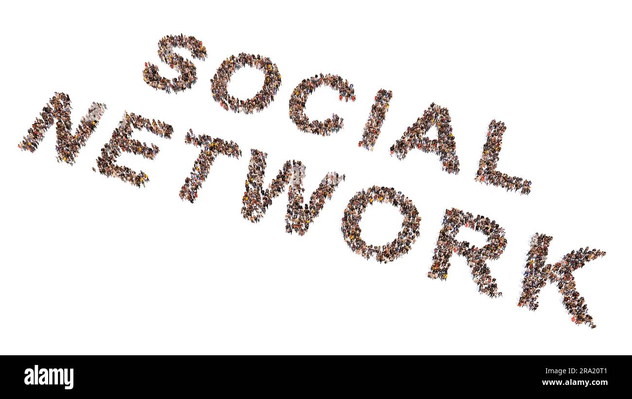 Conceptual large community of people forming the SOCIAL NETWORK message ...