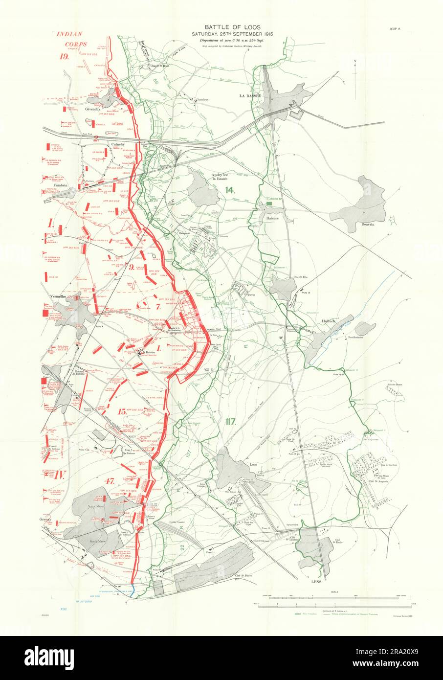 Battle of Loos, 25th Sept 1915. Dispositions at zero, 6.30am. Trenches ...